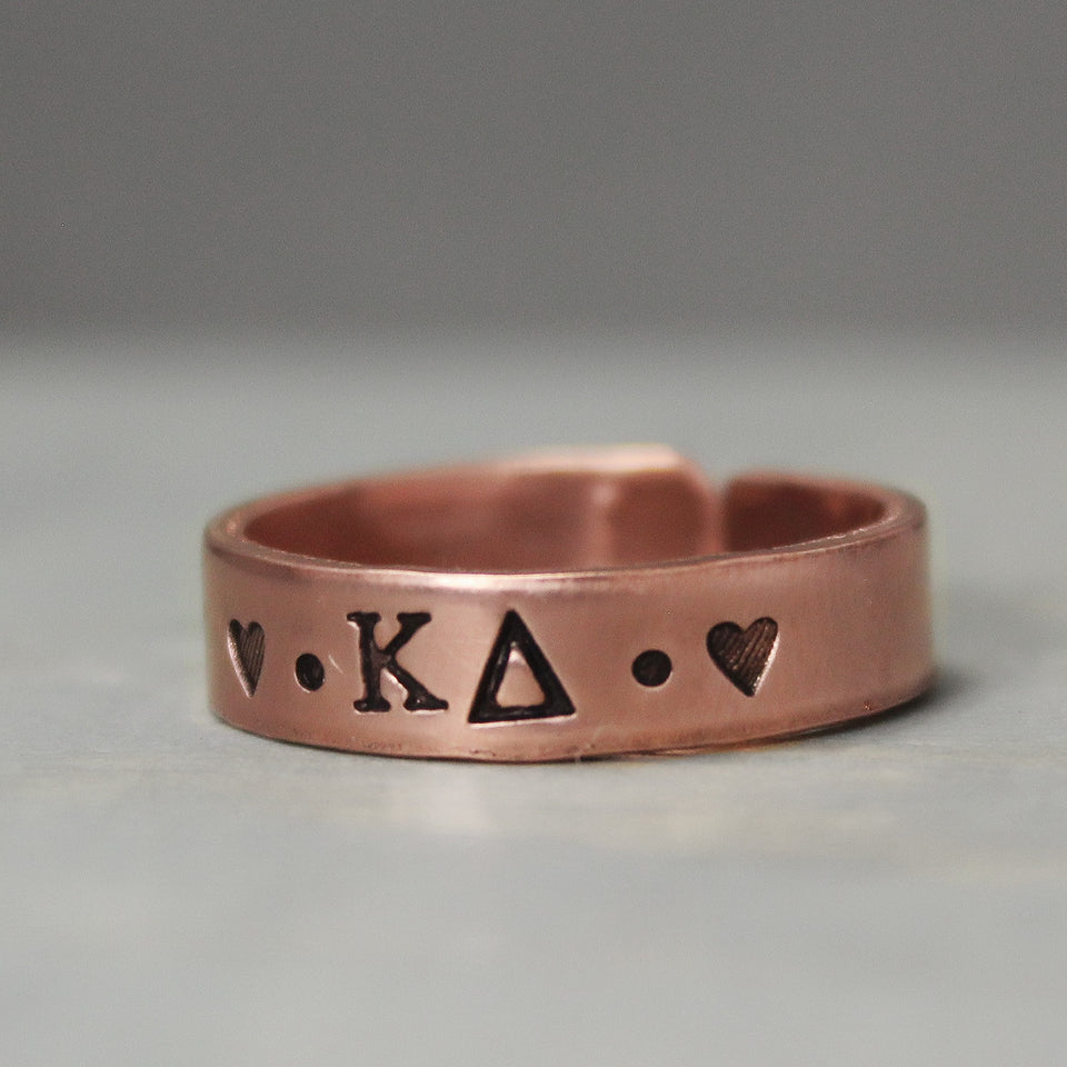 Kappa Delta Thin Copper Ring Custom Sorority Jewelry